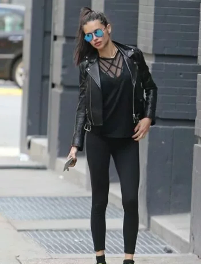 Adriana Lima Black Leather Jacket For Sale - Vanquishe