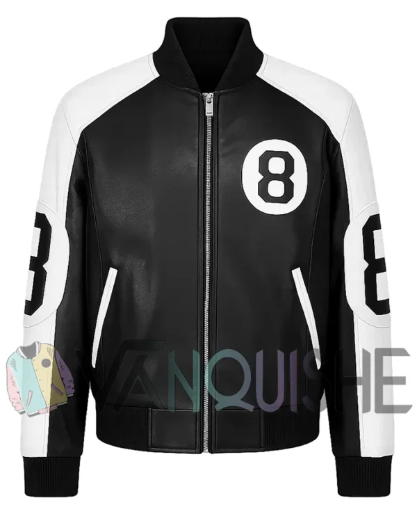 Shop 8 Ball Black And White Bomber Leather Jacket For Sale - VJ
