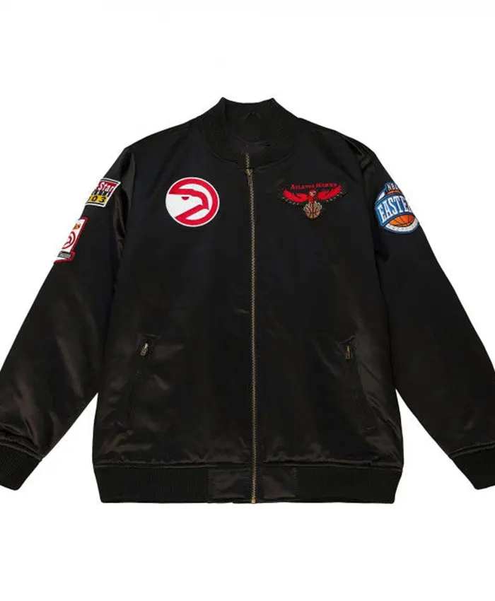 Shop Atlanta Hawks Black Satin Bomber Jacket For Mens- VJ