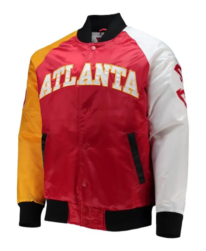 Shop Atlanta Hawks Satin Full Snap Bomber Jacket For Mens- VJ