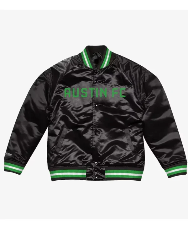 Shop Austin FC Satin Black Bomber Jacket - Vanquishe
