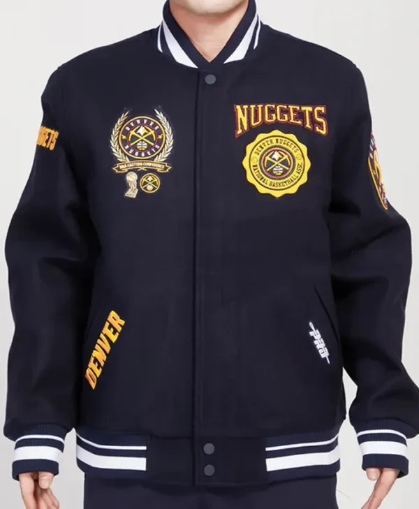Denver Nuggets Navy Blue Varsity Wool Jacket - Vanquishe