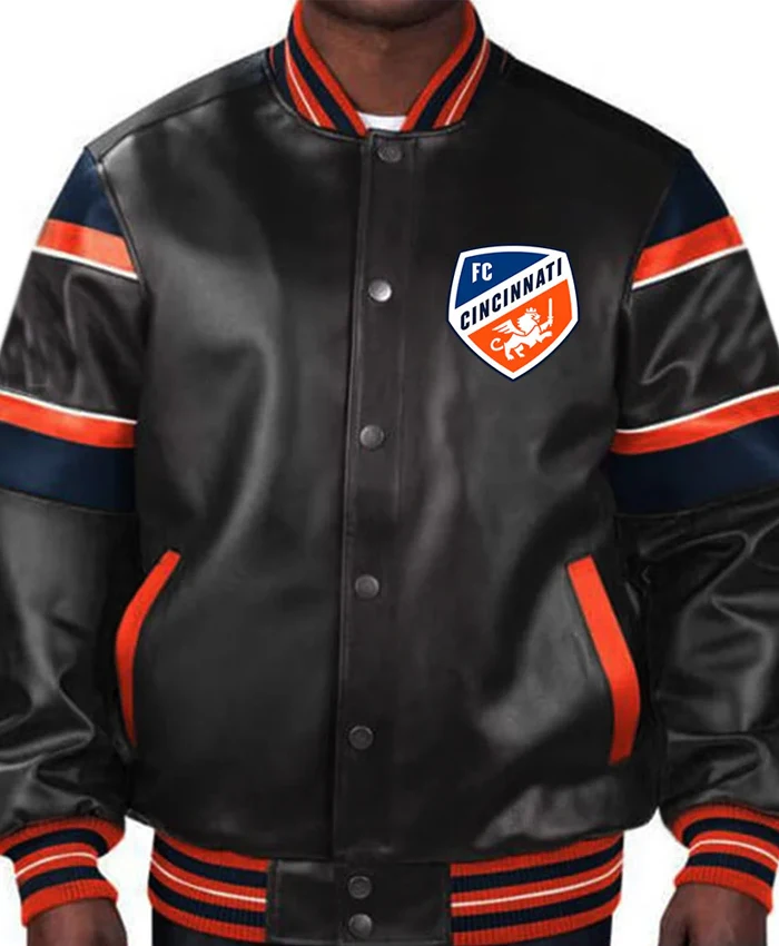 FC Cincinnati Black Leather Bomber Jacket