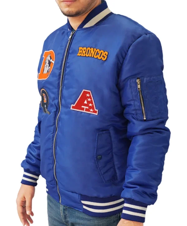 Ford Bins Denver Broncos Blue Zip Bomber Jacket - Vanquishe