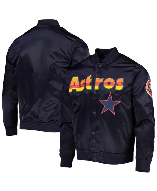 Houston Astros Black Starter Bomber Vintage Jacket - Vanquishe