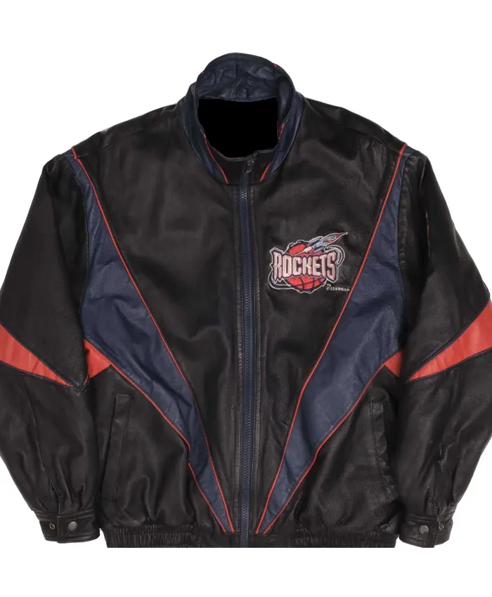 Houston Rockets Vintage Leather Zipper Jacket - Vanquishe