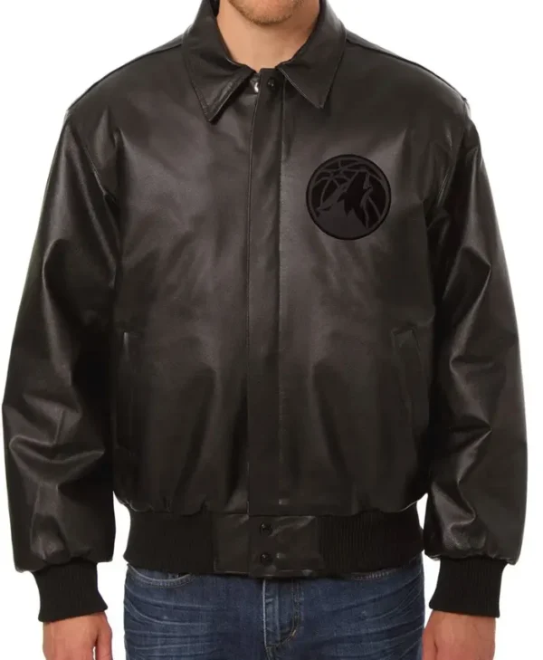 Minnesota Timberwolves Black Bomber Leather Jacket - Vanquishe
