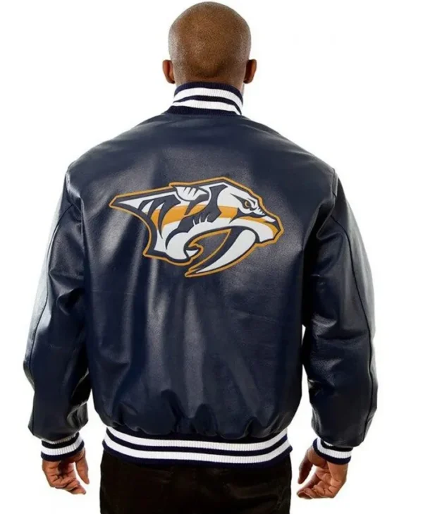 Nashville Predators Navy Blue Leather Jacket - Vanquishe