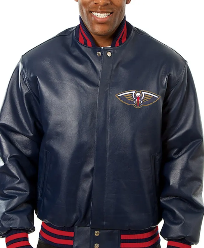 Buy New OP Navy Blue Leather Bomber Jacket For Mens- VJ