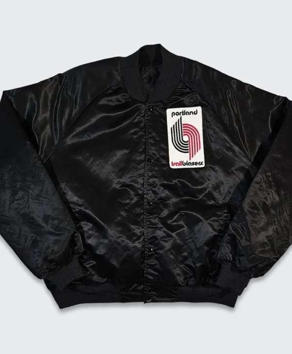 Shop Portland Trail Blazers Black Satin Bomber Jacket - Vanquishe