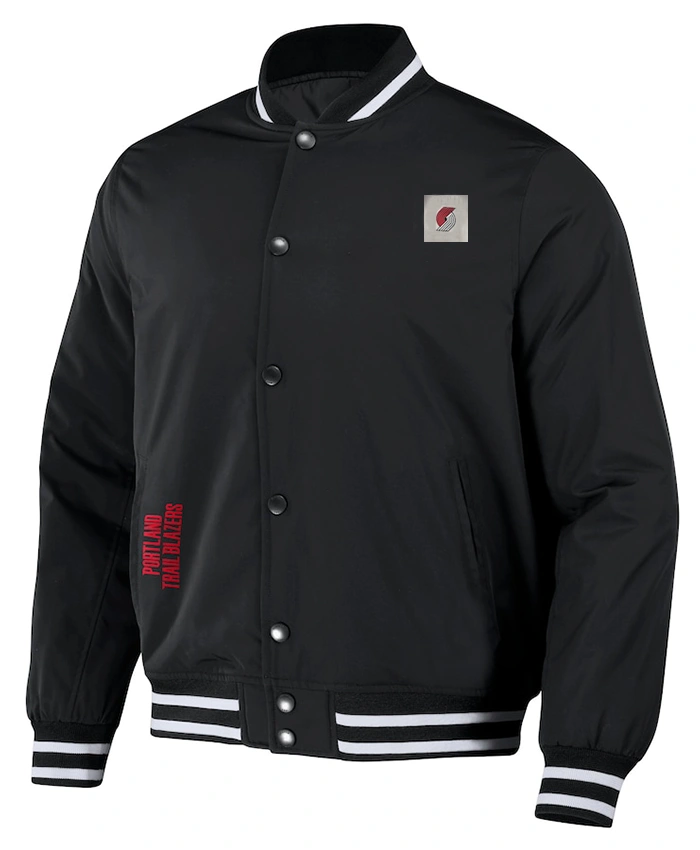 Shop Portland Trail Blazers Black Wool Bomber Full Snap Jacket - Vanquishe