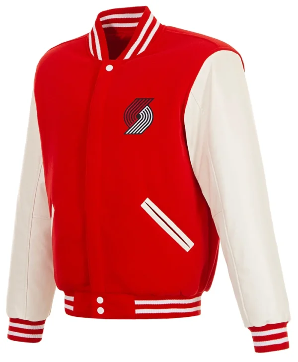 Shop Portland Trail Blazers Red and White Wool Varsity Jacket - Vanquishe