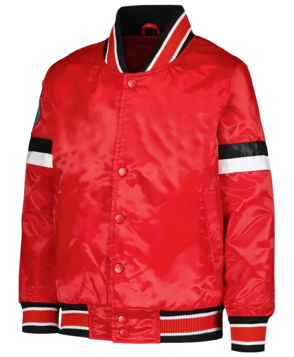 Shop Portland Trail Blazers Satin Full Snap Bomber Jacket - Vanquishe