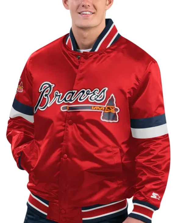 Red Bomber Full Snap Braves Starter Jacket - Vanquishe