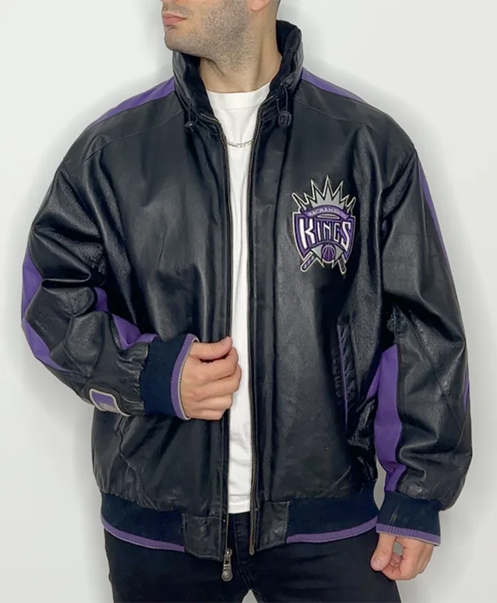 Shop Sacramento Kings Black Vintage Leather Zipper Jacket - Vanquishe