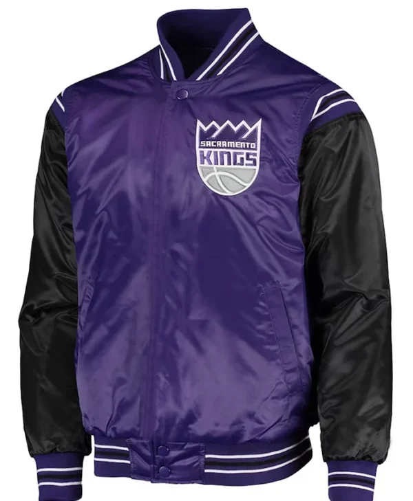 Shop Sacramento Kings Satin Full Snap Bomber Jacket - Vanquishe
