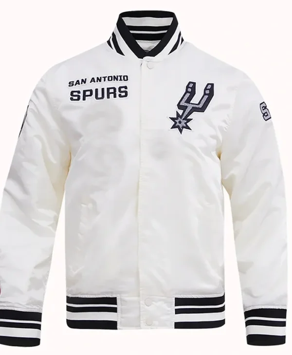Shop San Antonio Spurs White Satin Bomber Jacket - Vanquishe