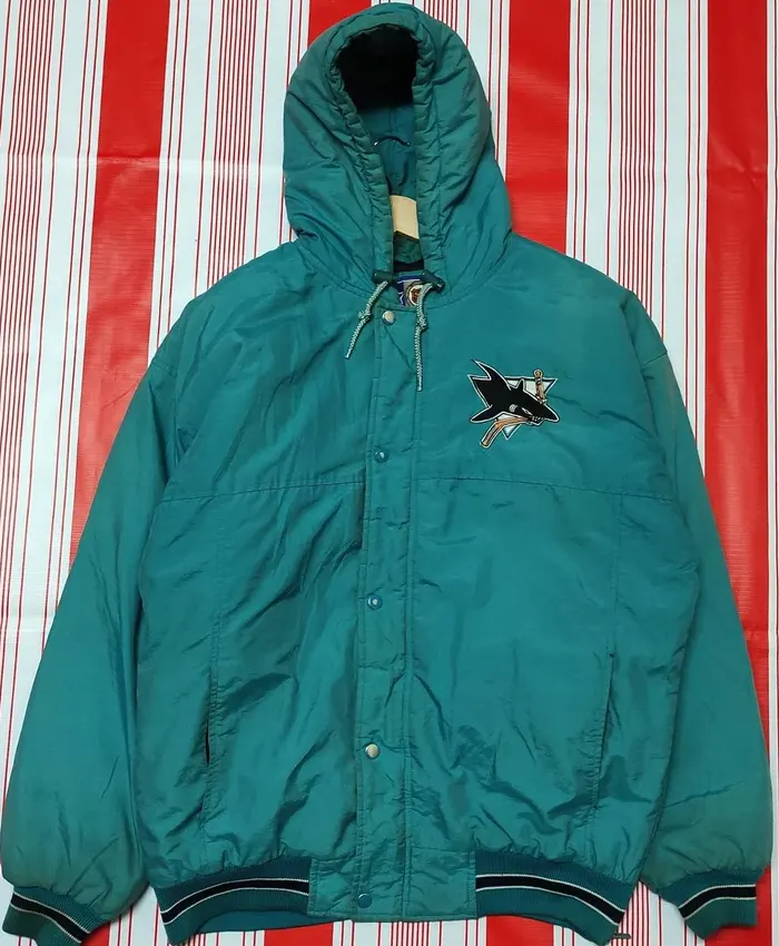 Sharks Full Snap Starter Hooded Jacket - Vanquishe