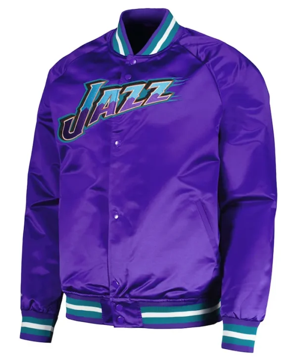 Shop Utah Jazz Purple Satin Full Bomber Jacket For Mens- VJ