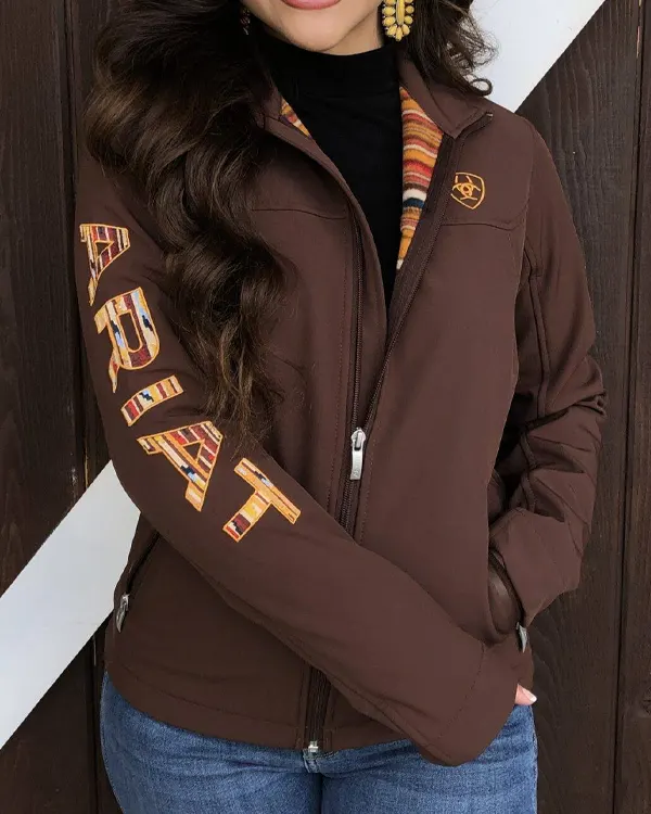 Shop Women Team Logo Softshell Chimayo Jacket Shaved Chocolate - Vanquishe