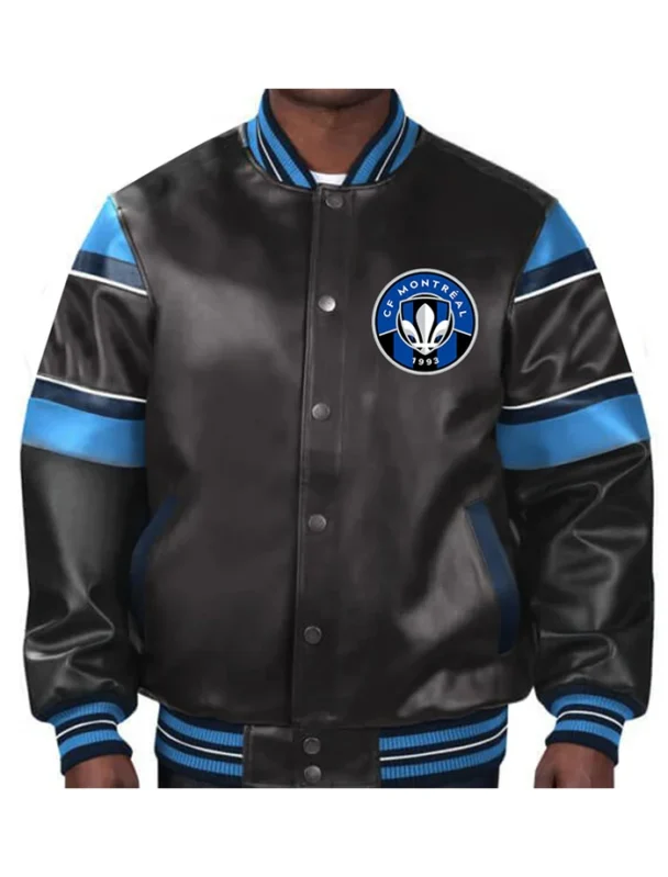 Shop CF Montreal Leather Full Snap Bomber Jacket For Sale - Vanquishe