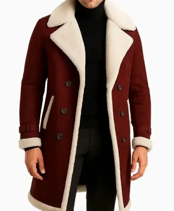 Men’s Red Shearling Long Coat – Standout Winter Style